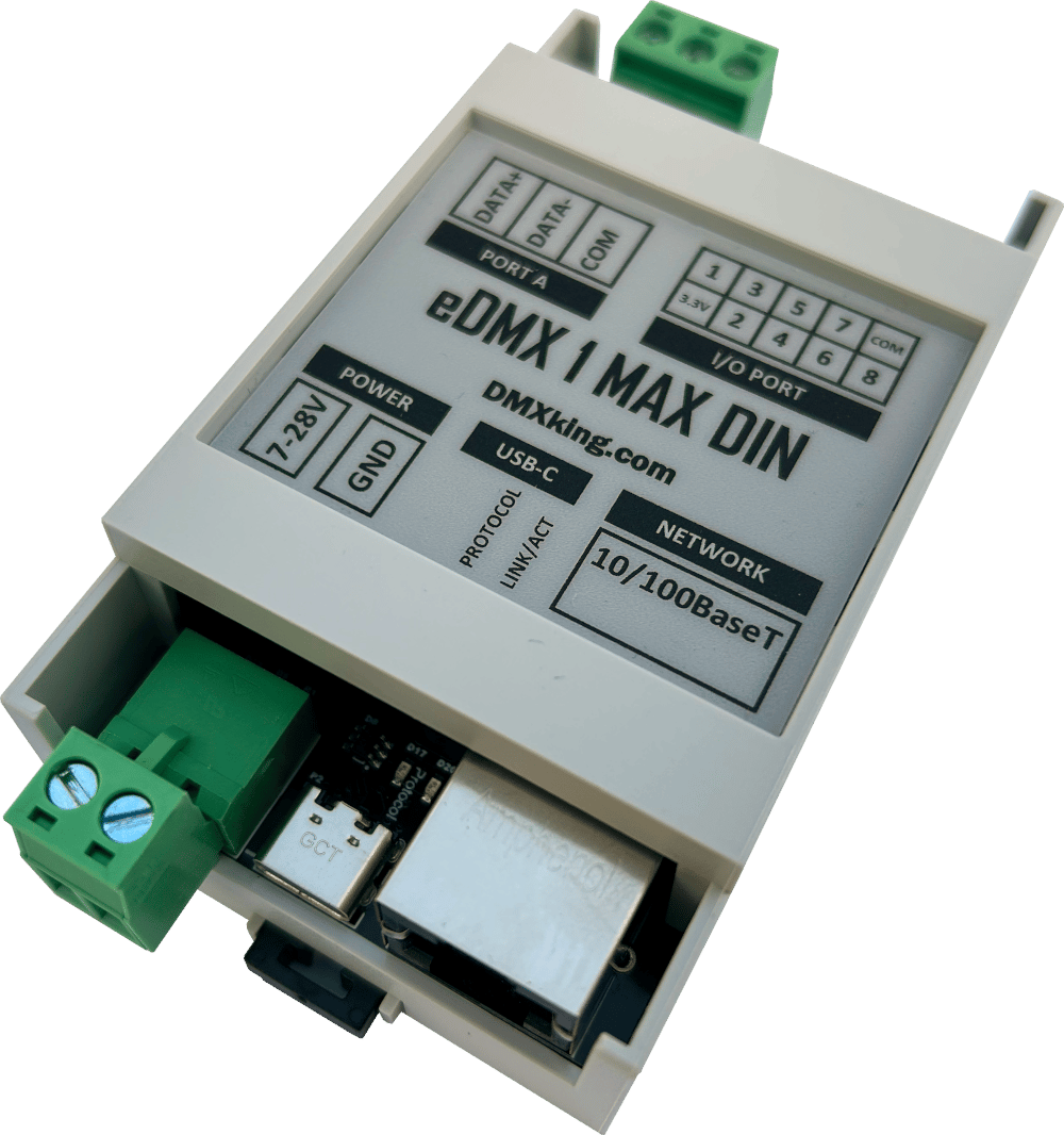 DMXking eDMX1 DIN MAX - ArtNet/sACN to DMX Controller — DMX Pro Sales