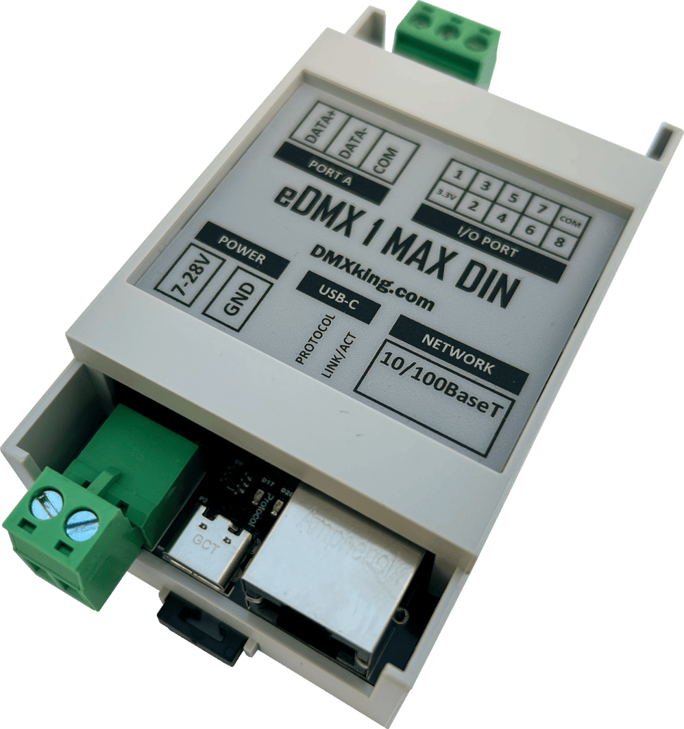 DMXking eDMX1 DIN MAX - ArtNet/sACN to DMX Controller — DMX Pro Sales