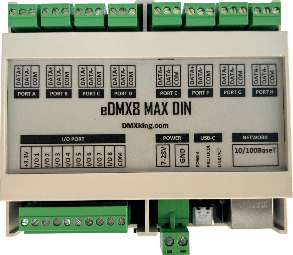 DMXking eDMX8 DIN MAX - ArtNet/sACN to DMX Controller — DMX Pro Sales